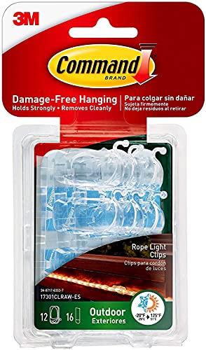 Command Outdoor Rope Light Clips with Foam Strips, Clear, 3 Pack, 36-Clips Total (17301CLRAW-ES)