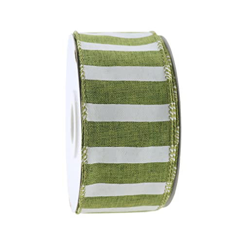 DINDOSAL Sage Green Wired Ribbon 2.5" Horizontal White Stripe Wired Edge Burlap Ribbon Farmhouse Wire Ribbon for Wreaths Crafts Supplies Gift Wrapping Bows Making Spring Decorations - 10 Yards