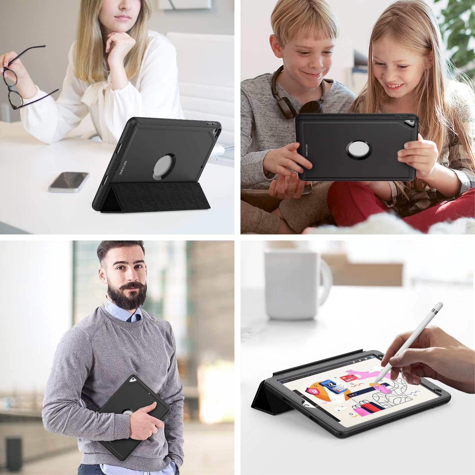 SEYMAC Case for iPad 9th/8th/7th Generation Case, iPad 10.2 Case, Sturdy Heavy Duty Shockproof Protection Folio Stand Case with Smart Cover Auto Sleep/Wake for iPad 10.2 Inch, Black