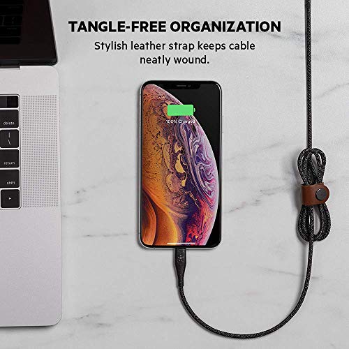 Belkin DuraTek Plus USB Lightning Cable - USB-A Cable with Leather Strap - Ultra-Strong Charging Cable With Flexible Insulation - Compatible with iPhone, iPad, Airpods and More - 6ft/1.8m (Black)