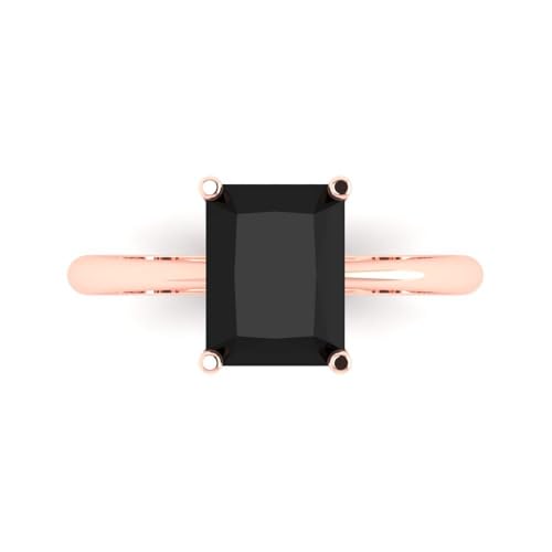 2.5ct Radiant Cut Solitaire Natural Black Onyx Engagement Wedding Bridal Promise Anniversary Ring 18K Rose Gold Size 3.5