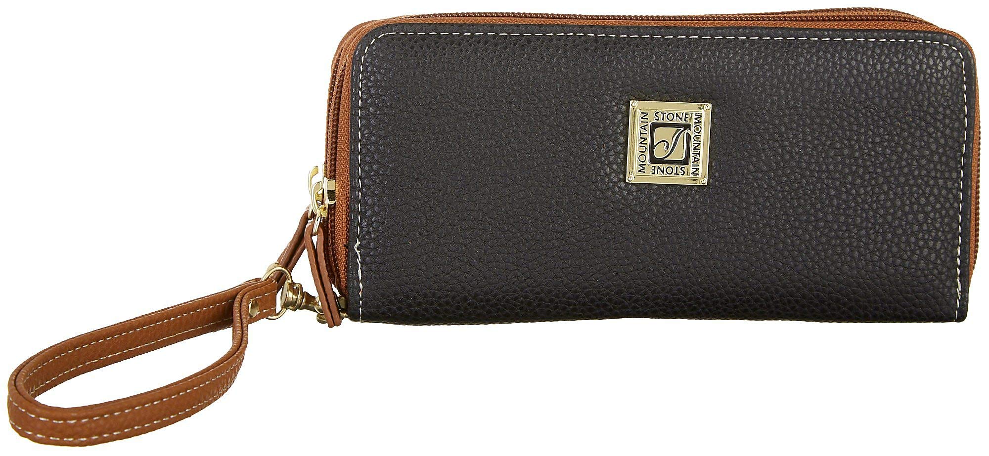 ANGIEHAIE Stone Mountain Cornwall Leather Double Zip Around Checkbook Wallet Black/Tan