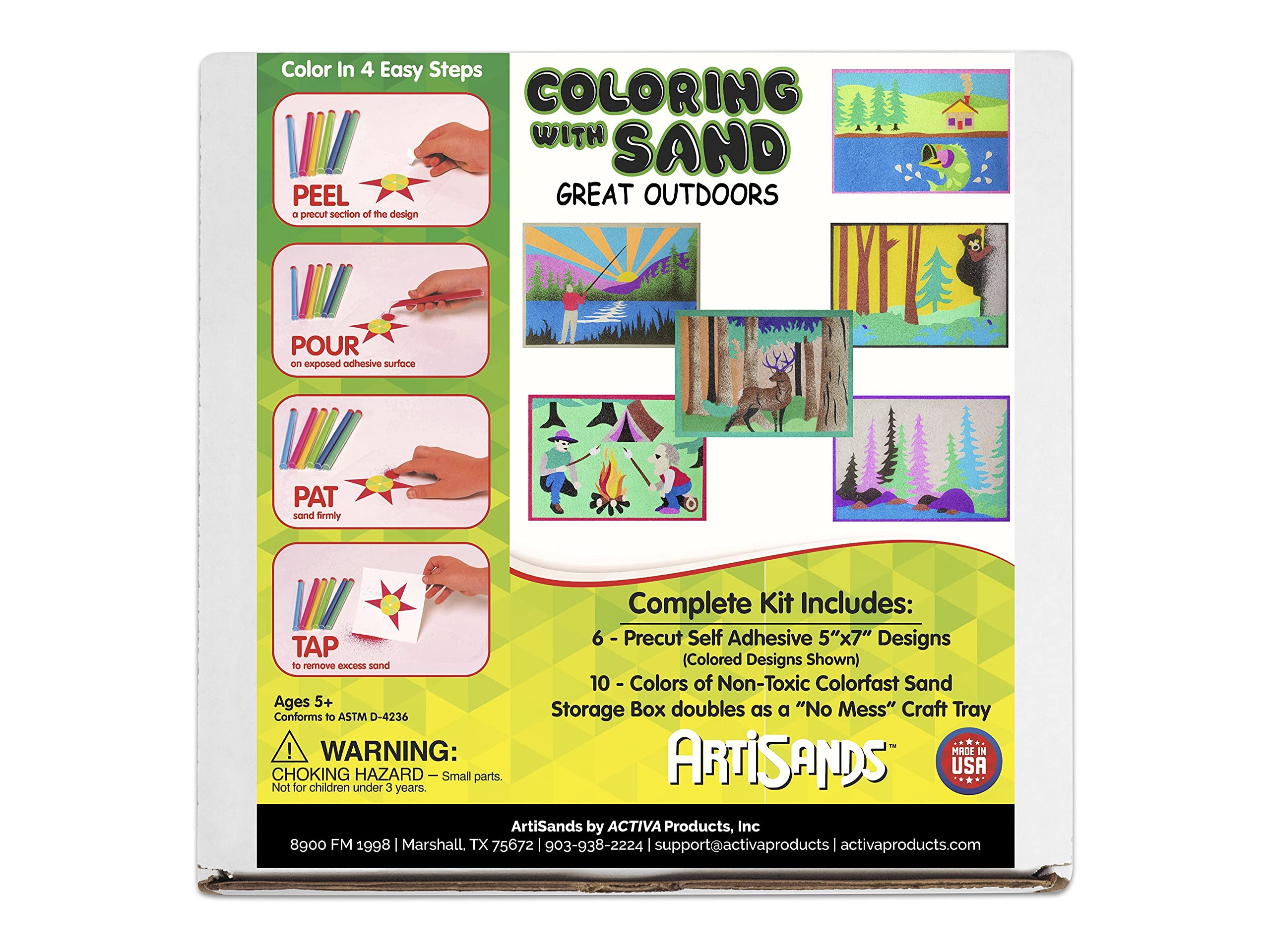 Activa ArtiSands Great Outdoors Sand Art Board Craft Kit, 6 Designs & 10 Sand Colors | Includes Storage Box Craft Tray
