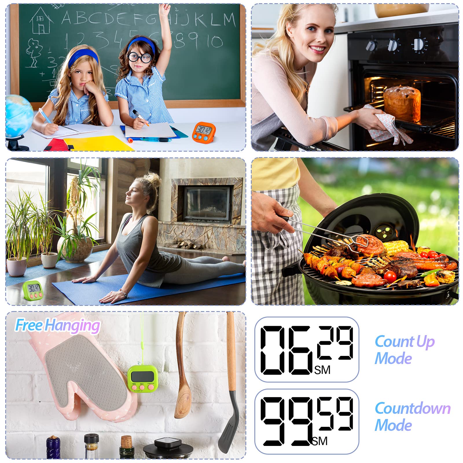 24 Packs Small Digital Kitchen Timer Magnetic Back and Switch Minute Second Count up Countdown Big LCD Display Loud Alarm for Teacher Cooking Baking Kids
