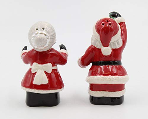 Fine Ceramic Kissing Santa & Mrs. Claus Under the Mistle Salt & Pepper Shakers Set, 3-3/8"