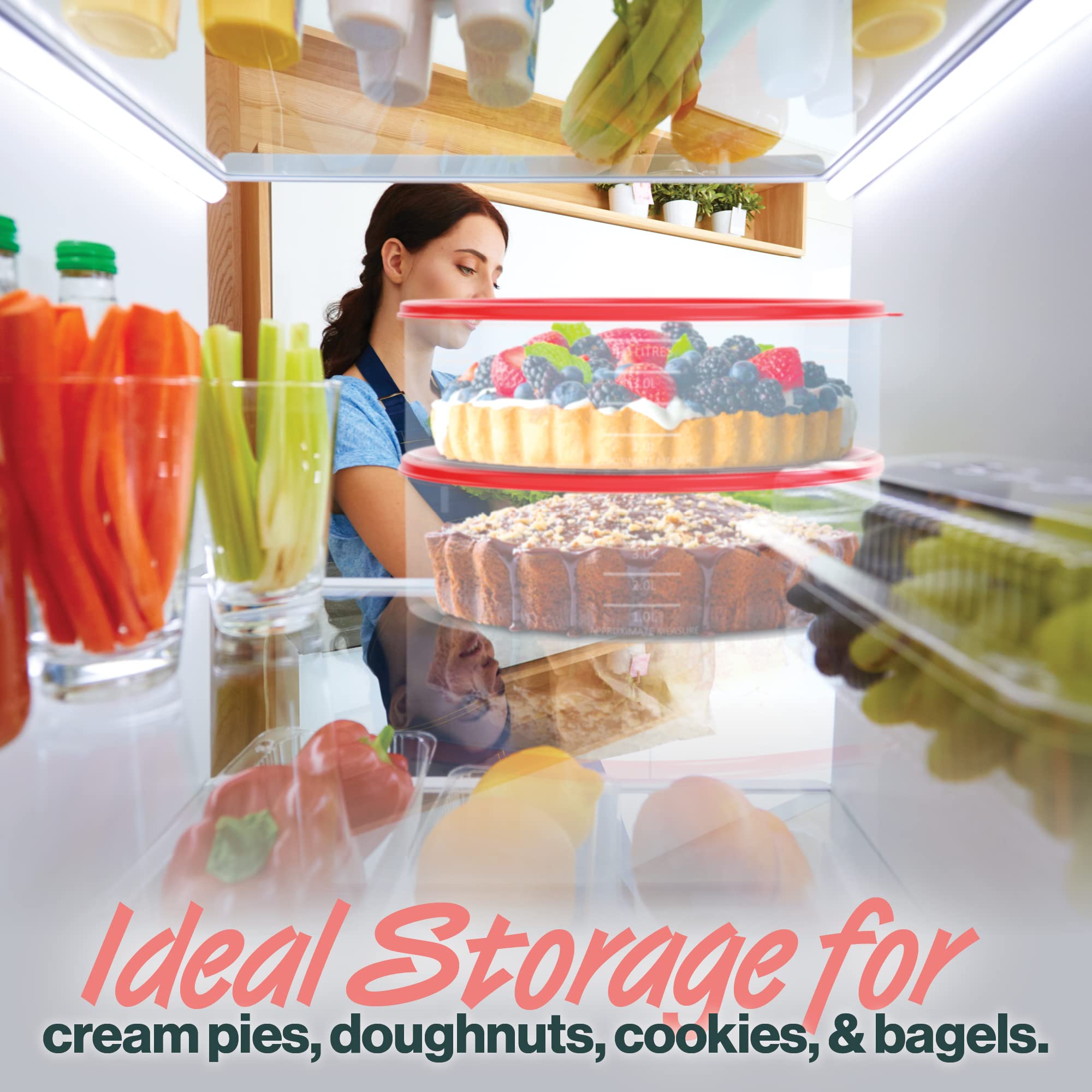 2 Pack Pie Carrier Cake Storage Container with Lid | 10.5" Large Round Clear Plastic Cupcake Cheesecake Muffin Flan Cookie Tortilla Holder Storage Containers Airtight | Pie Keeper Transport Container