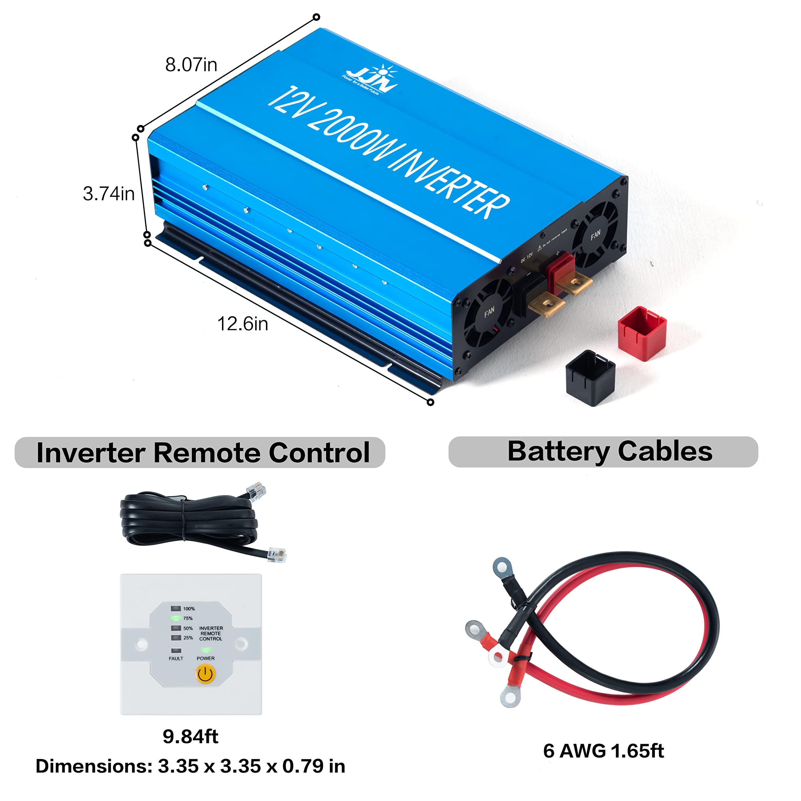2000 Watt Power Inverter Modified Sine Wave Inverter 12V DC to 110V AC Converter for Home, RV, Truck, Off-Grid Solar Power Inverter with Built-in 5V/2.1A USB Port, AC Hardwire Port, Remote Controller