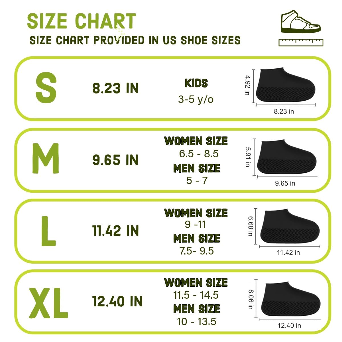 BOVAI - Waterproof Shoe Covers Reusable Rain Shoe Cover Silicone Magic Shoe Running Cover Work Rubber Protector (Black, Extra Large)