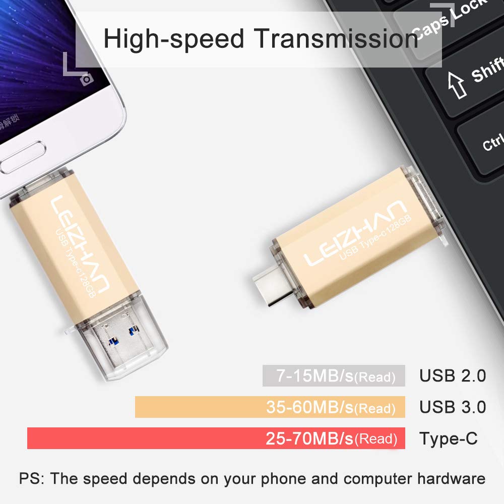 leizhan USB C Flash Drive 128GB, Type-C USB Memory Stick for Samsung Galaxy S10+, S10e, S10,S9, Note 9, S8,Google Pixel XL Thumb Drive, with USB OTG Adapter Micro and Type-C USB to USB Converter