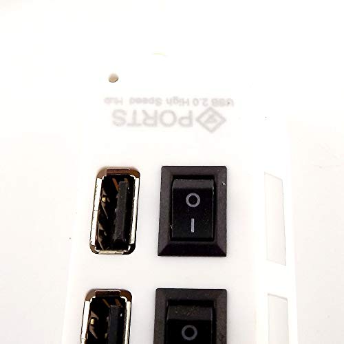 Lysee Data Cables - 1x USB 2.0 Hub 4-Port Speed Adapter for PC Laptop with Individual Power Switch White/Black - (Color: Black)