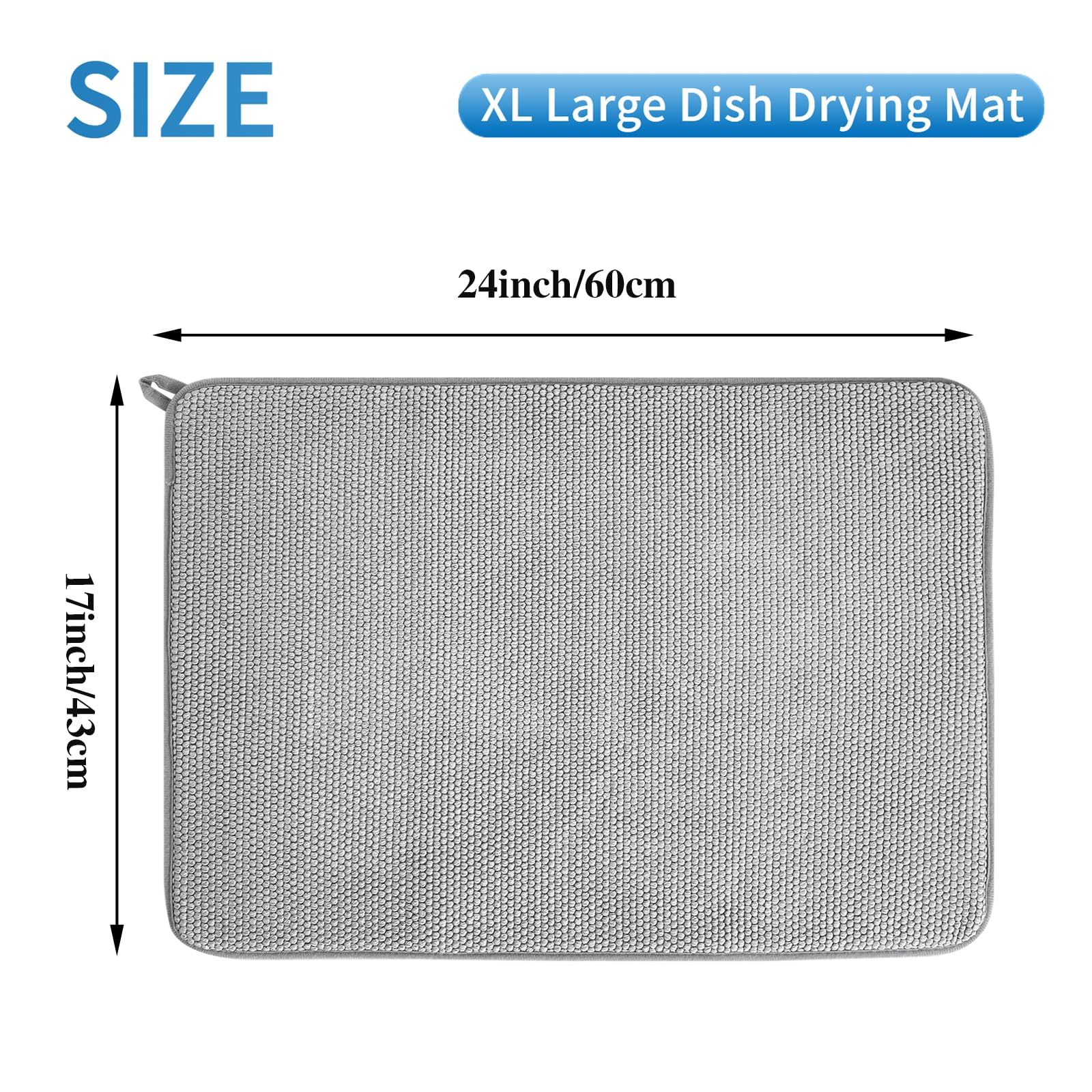2 Pcs Large Dish Drying Mat for Kitchen Counter,24 x 17 inch Absorbent Microfiber Dishes Drainer Mats,XL Dish Drying Pad for Countertops,Racks,Under Sink(Gray)