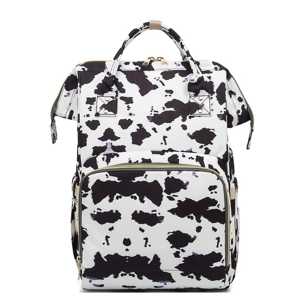 Ruzida Cow Spots Print Diaper Bag Backpack Maternity Baby Changing Bag Large Capacity Backpacks