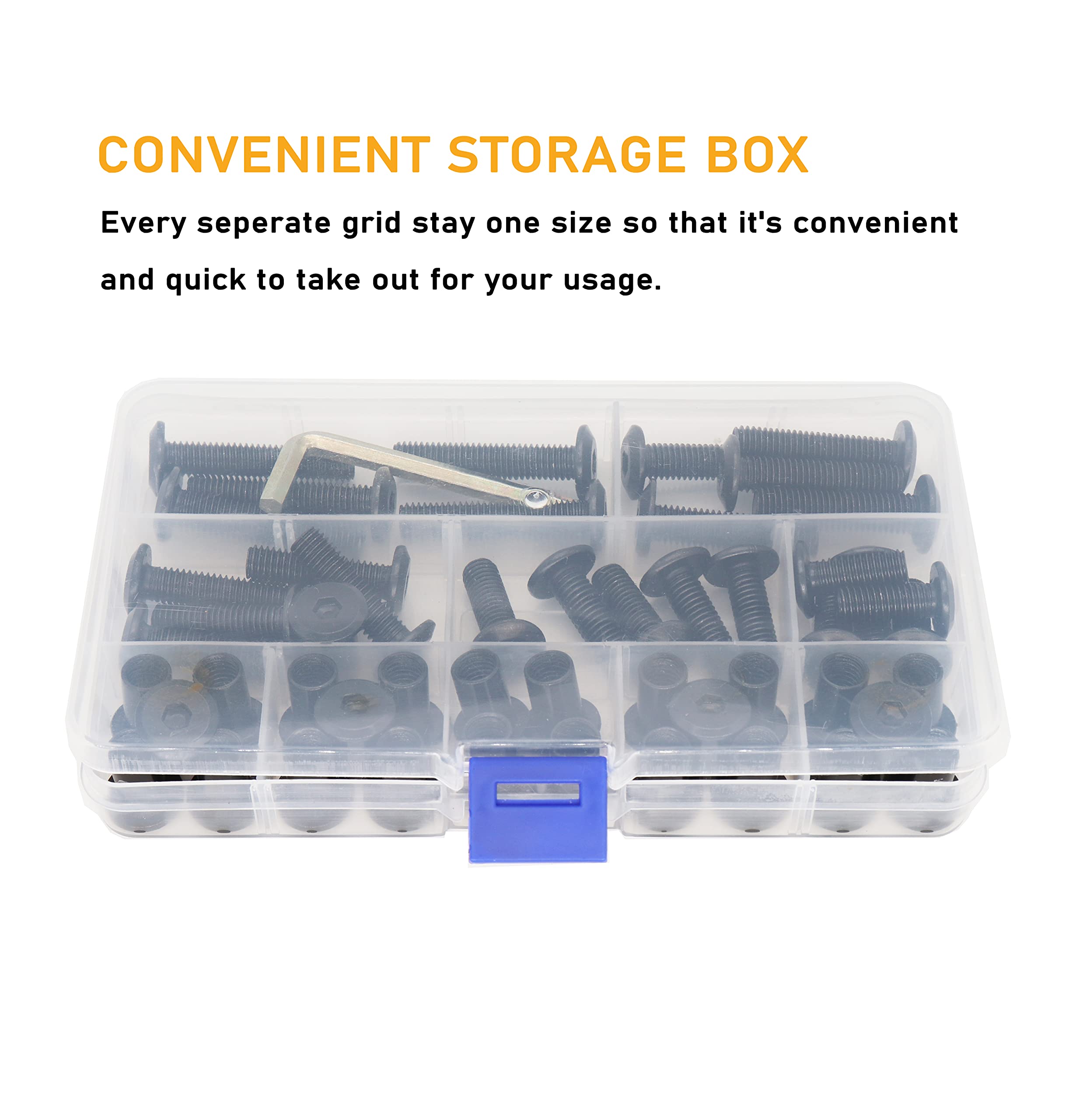 binifiMux 50pcs Black M8 Countersunk Rivet Socket Cap Connecting Bolts Cap Nuts Assortment Kit, M8 x 20mm/25mm/30mm/35mm/40mm