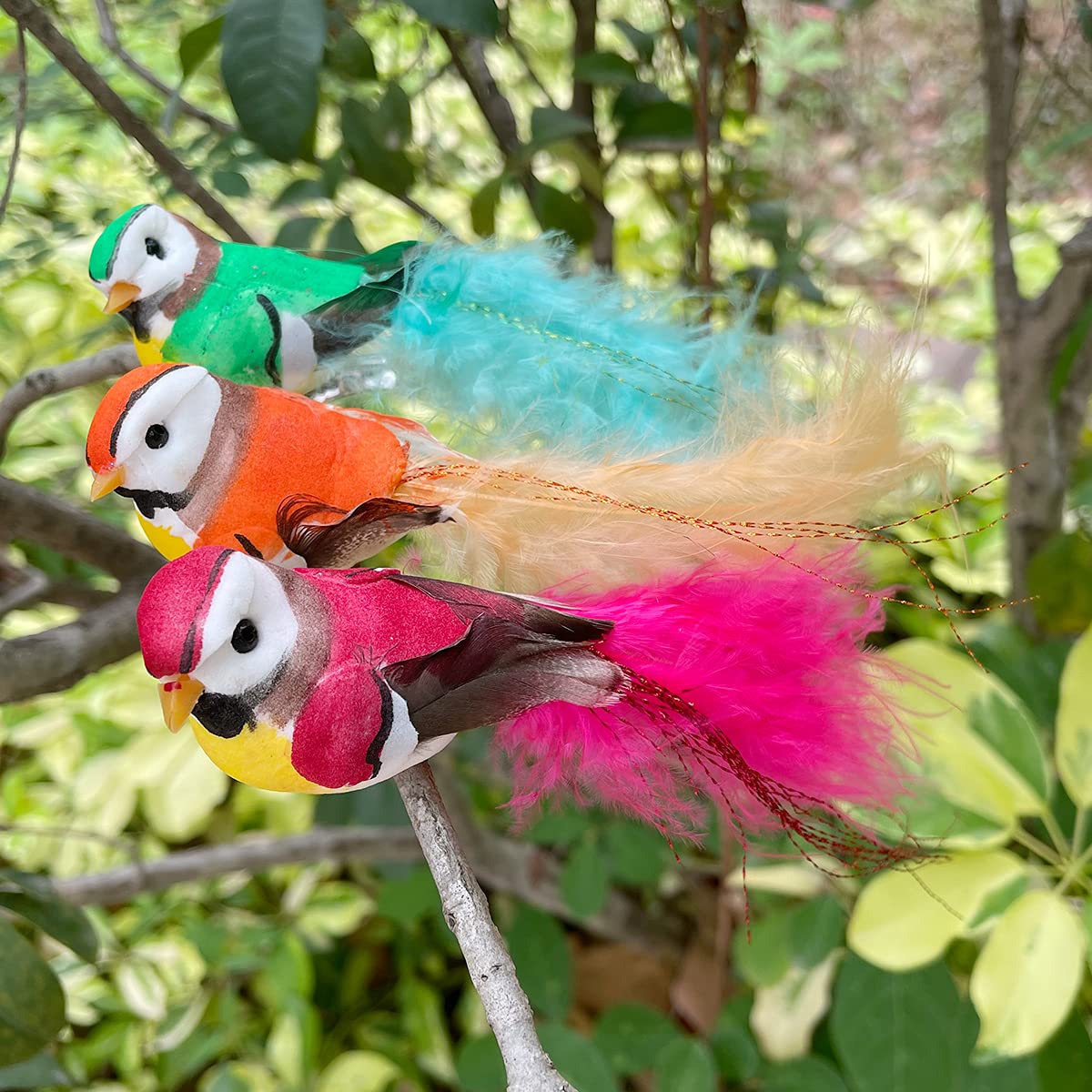 6pcs Colourful Artificial Birds with Feathers for Mini Christmas Tree Floral Arrangements Crafts Home Garden Party Decoration