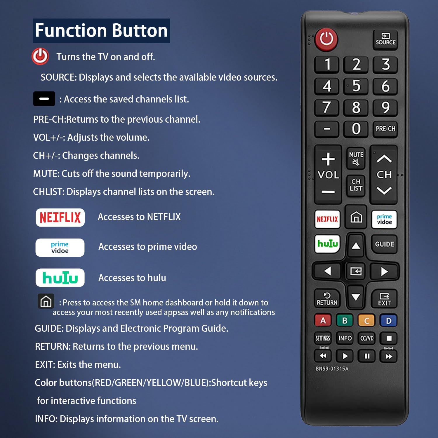2 Pack New Universal Remote for Samsung TV, Remote Control for Samsung Smart TV, LED, LCD, HDTV, 3D TV,Remote Control for All Samsung TV