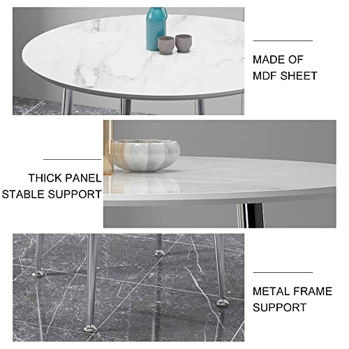 44.8" Round Dining Table for 4-6, Imitation Marble Grain Wood Round Kitchen Table with Plating Adjustable Heigh Legs, Suitable for Living Room, Kitchen & Dining Room, Waiting Room, White