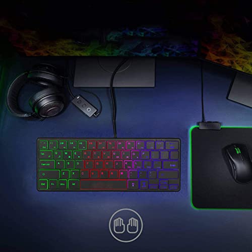 64 Keys Gaming Keyboard Mini Mechanical Illuminated Compact Ergonomic Game Waterproof Three-Color for Typist Travel Business Windows