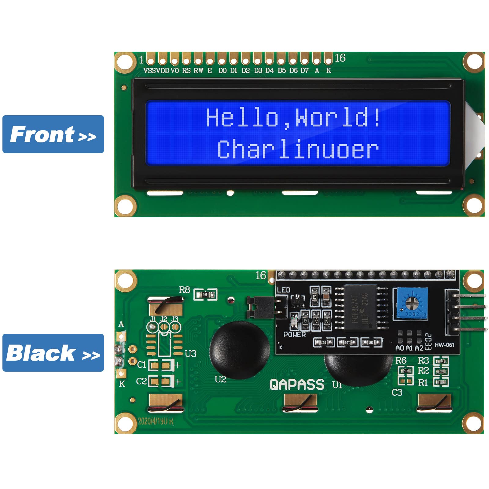 Frienda 4 Pieces IIC/ I2C/ TWI LCD 1602 16x2 Serial Interface Adapter and 16x2 1602 LCD Module Display Blue Backlight Compatible with Arduino R3 MEGA2560 (Blue)
