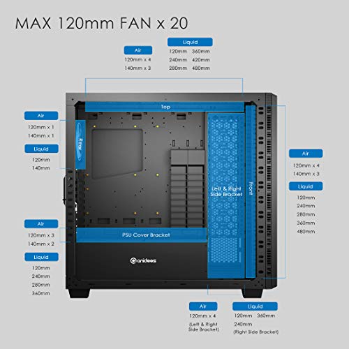 anidees AI Crystal XL PRO RGB Full Tower Tempered Glass XL-ATX/E-ATX/ATX Gaming Case Support 480/360 Radiator, Optical Drive, Includes RGB 120x5 PWM Fans/LED Stripsx2 - AI-XL-PRO-RGB (PC Case ONLY)