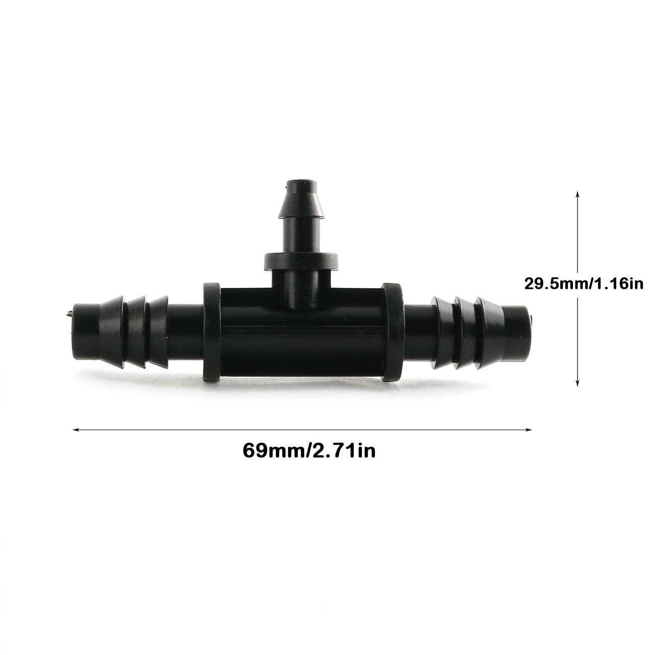 E-outstanding Tee Barbed Connector 10PCS Black 3/8 Inch to 1/4 Inch Greenhouse Drip Irrigation Water Splitter for 4 mm Drip Hose