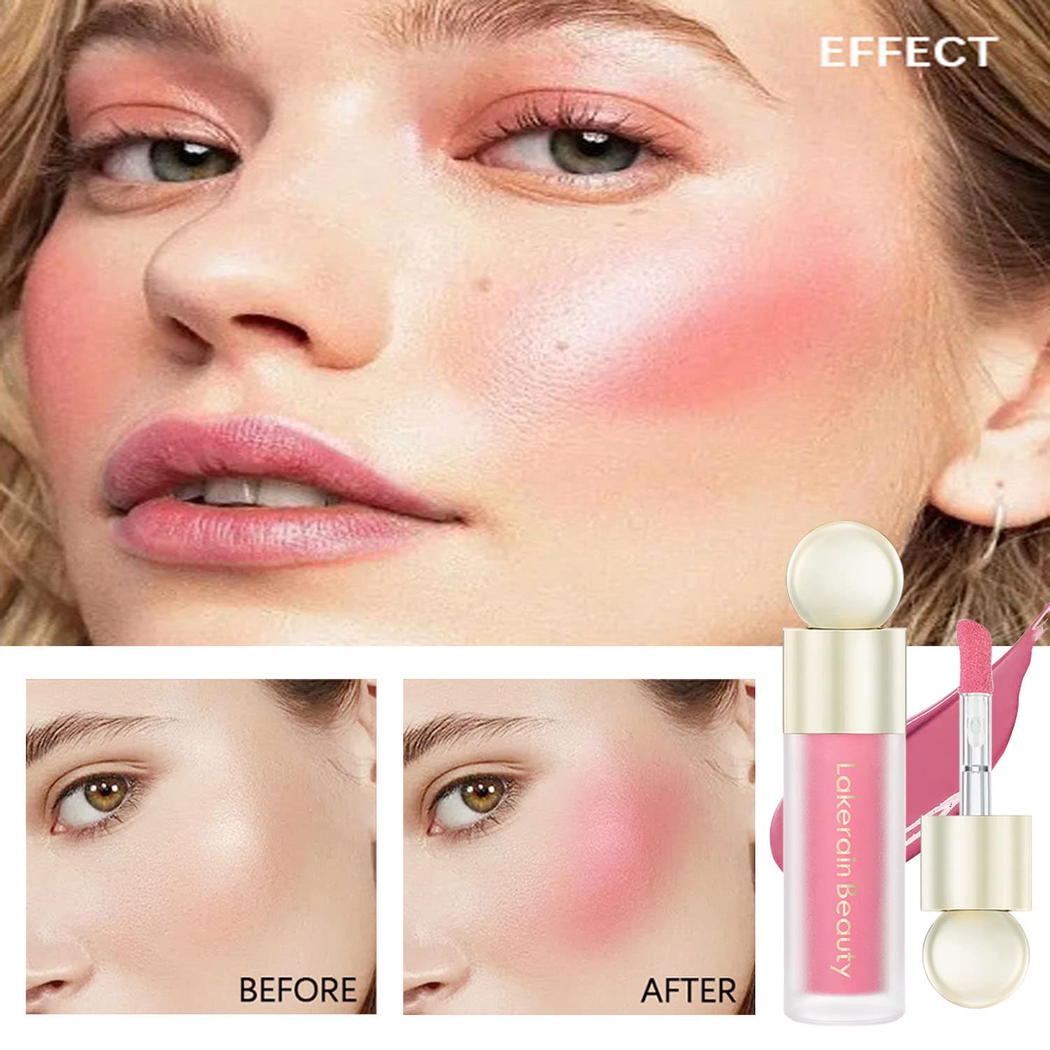 2 PCS Liquid Blush,Beauty Blush Makeup for Long-Lasting,Soft Velvet Liquid Blusher for Cheek,Beauty Blush Makeup for Long-Lasting,Waterproof,With 2 Fingertip Sponge Brush.