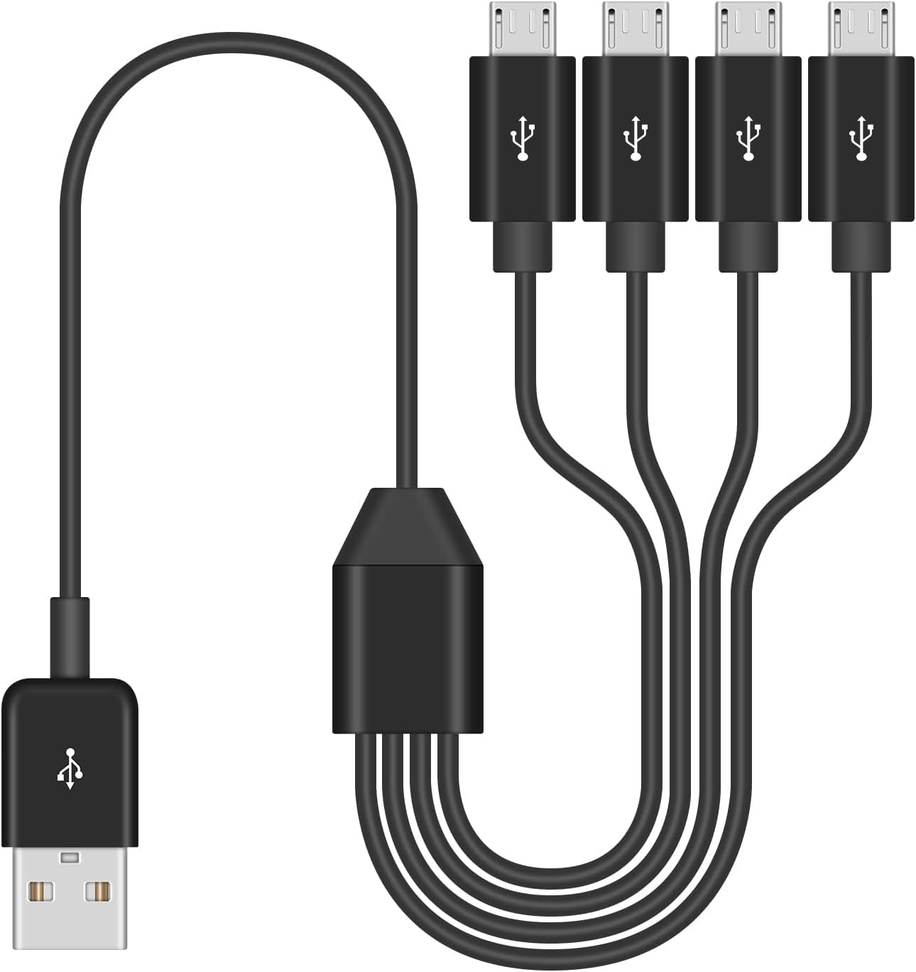 Vrllinking USB A to USB Micro Charging Cable, 4 in 1 Multi Charger Cable Micro USB Splitter Cable 4 Ports Micro USB 2.0 Male to Male Charging Cord 4 Connectors(Black 0.5M)