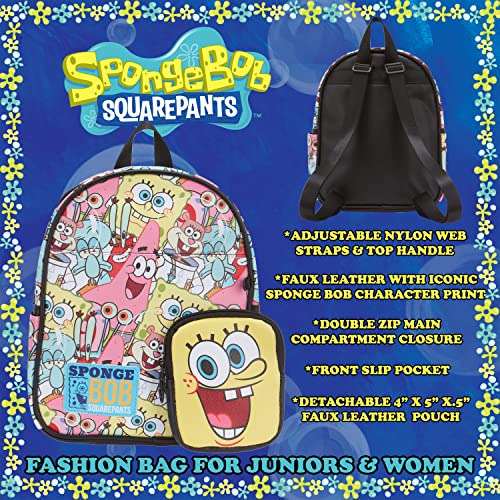 AI ACCESSORY INNOVATIONS Nickelodeon’s SpongeBob Square Pants All Over Print Faux Leather 10.5" White Women’s Mini Backpack Purse 2-Piece Set