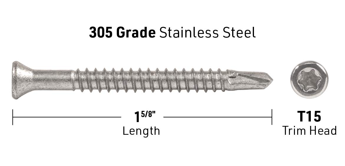 DeckWise #7x1-5/8" Self-Tapping Screws for Metal Joists, 410 Stainless Steel T15 Deck Screws Cover 100 Sq. Ft. of Decking (350 Pack)