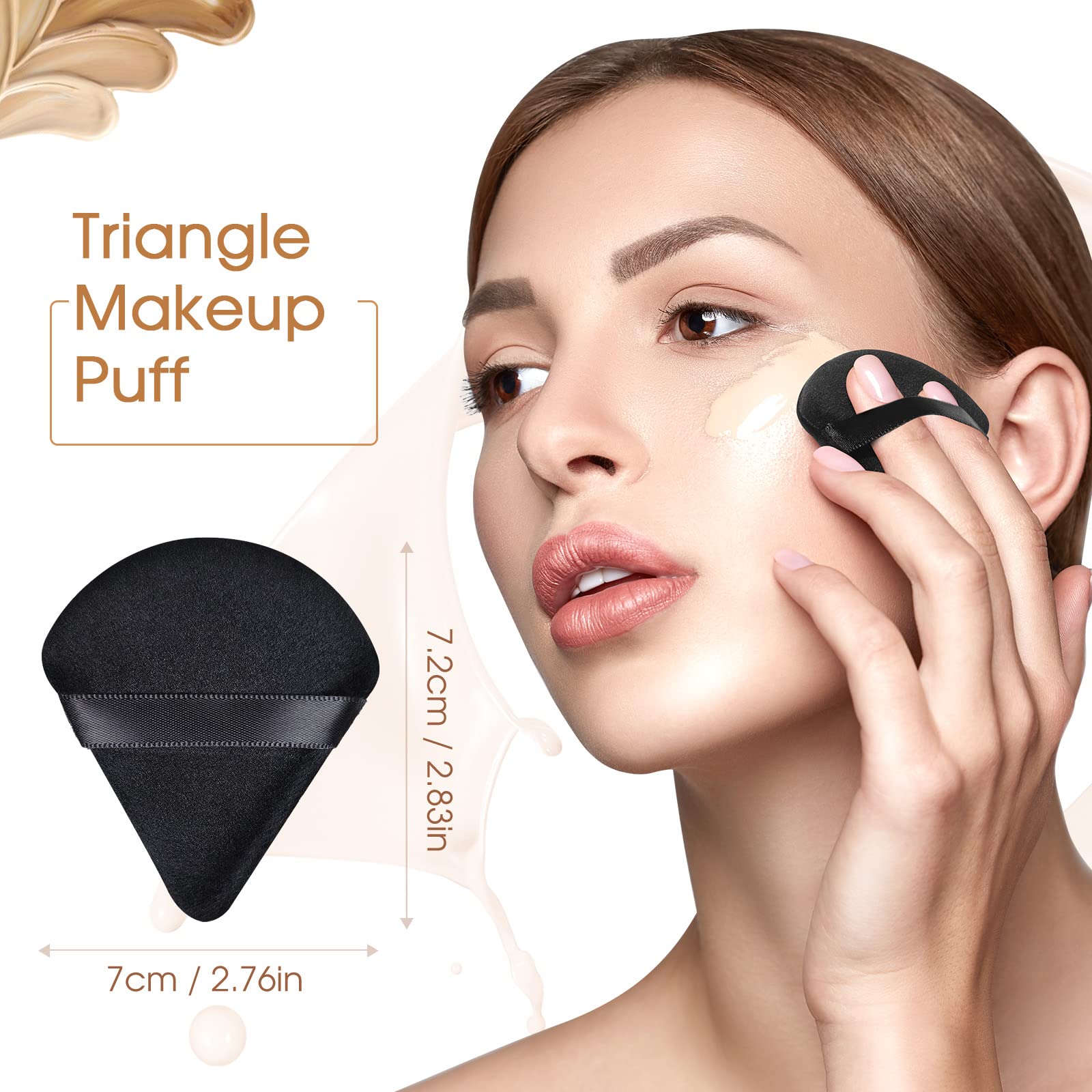 2 Pcs Makeup Powder Puff for Face Powder Soft Triangle Velour Reusable Triangle Powder Pad Pressed Applicator for Under Eyes and Face Corners Loose Setting Powder (Black & Black)