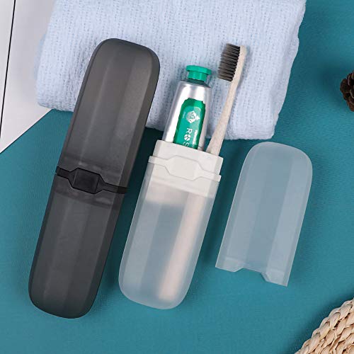Travel Toothbrush Case Box, Plastic Portable Toothbrush Holder, Capsule Oran Denture Care Container, Denture Brush Case Toothpaste Storage Box for Travel Camping Business(2 Pcs, Transparent White )