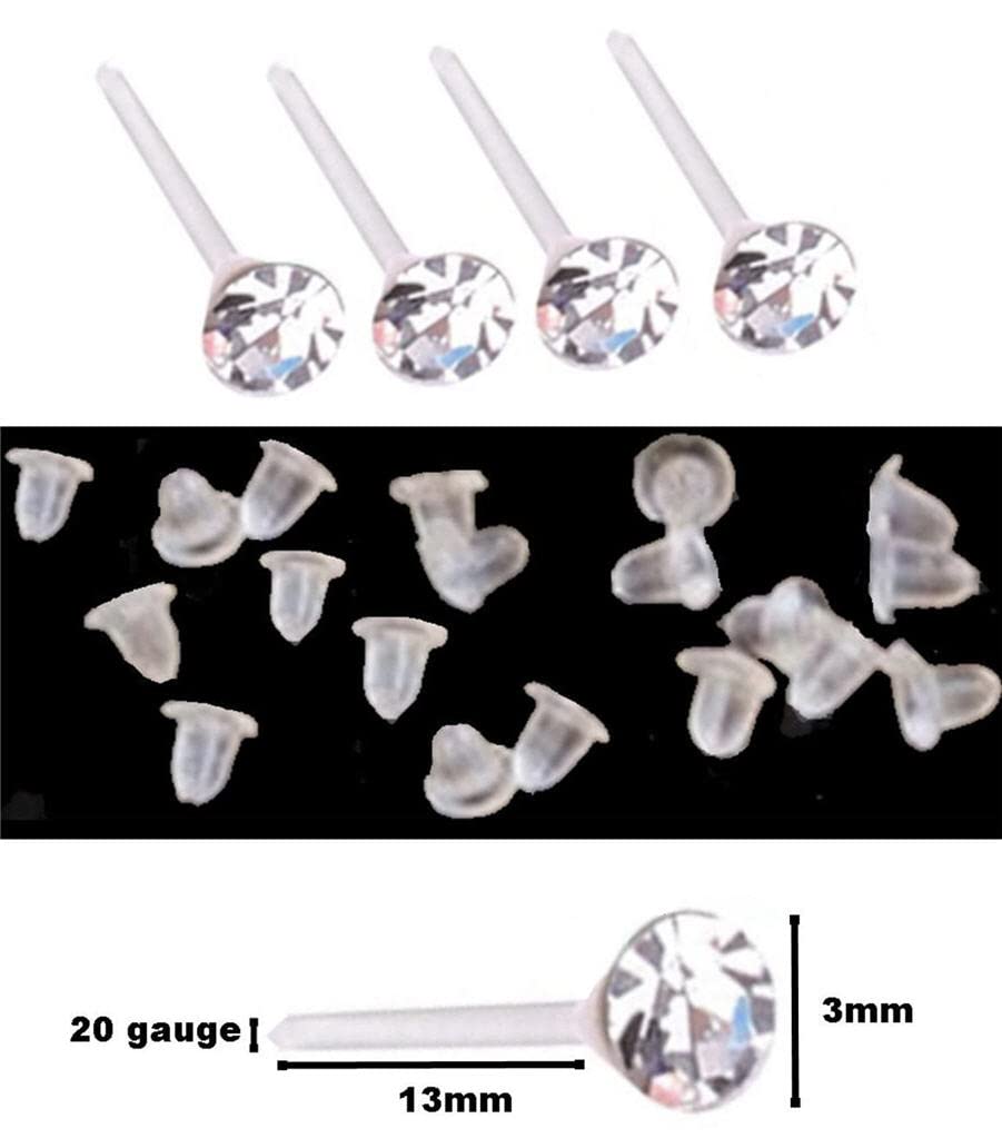 18 Pairs Multi Colors Clear Crystal Acrylic Nylon Plastic Posts Medical No Metal Sensitive Ears Hypoallergenic Stud Earrings