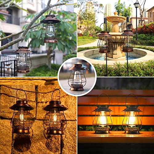 2PACK Solar Outdoor Lights Hanging Garden Decor Solar Lanterns Outdoor Waterproof LED Lights Retro Design for Passage Courtyard,Lawn, Patio Decoration