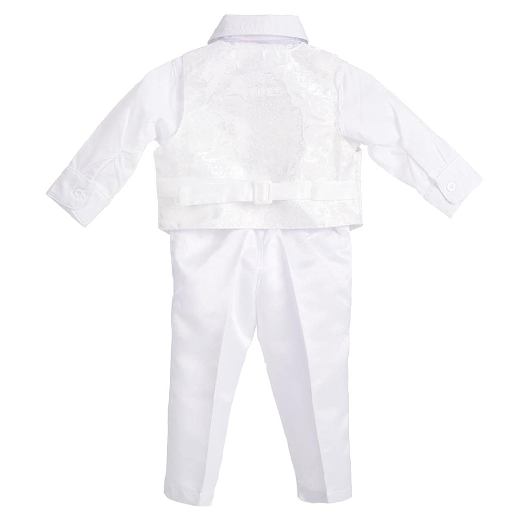Lito Angels Baby Boys White Suit Christening Clothing Baptism Outfits with Bonnet Long Sleeve Floral Size 9-12 Months