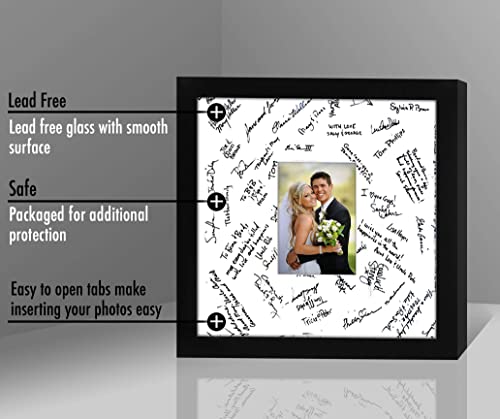 Americanflat 14x14 Black Wedding Signature Picture Frame Displays 5x7 Photo with Polished Glass