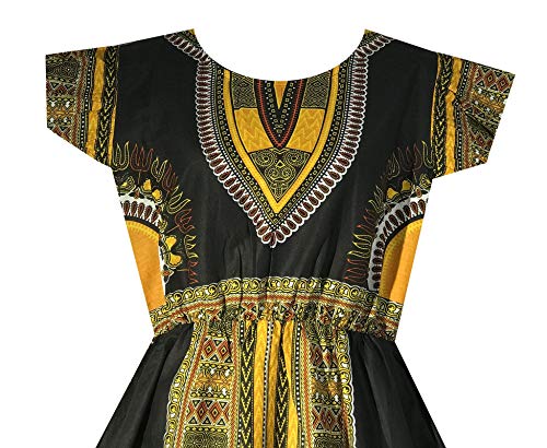 Decoraapparel Girls Dashiki Caftan African Short Baby Doll Dress Above Knee Length (X-Large, Black Yellow)