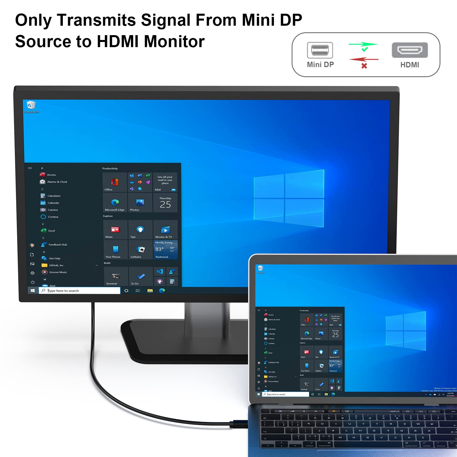 BENFEI 4K Mini DisplayPort to HDMI Cable, Mini DP to HDMI 6 Feet Cable (Thunderbolt Compatible) with MacBook Air/Pro, Surface Pro/Dock, Monitor, Projector