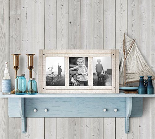 Americanflat 4x6 Triple Picture Frame in Aspen White - Distressed Wood Decorative Family Picture Frame with Polished Glass, Includes Hanging Hardware for Wall, and Easel for Tabletop Display