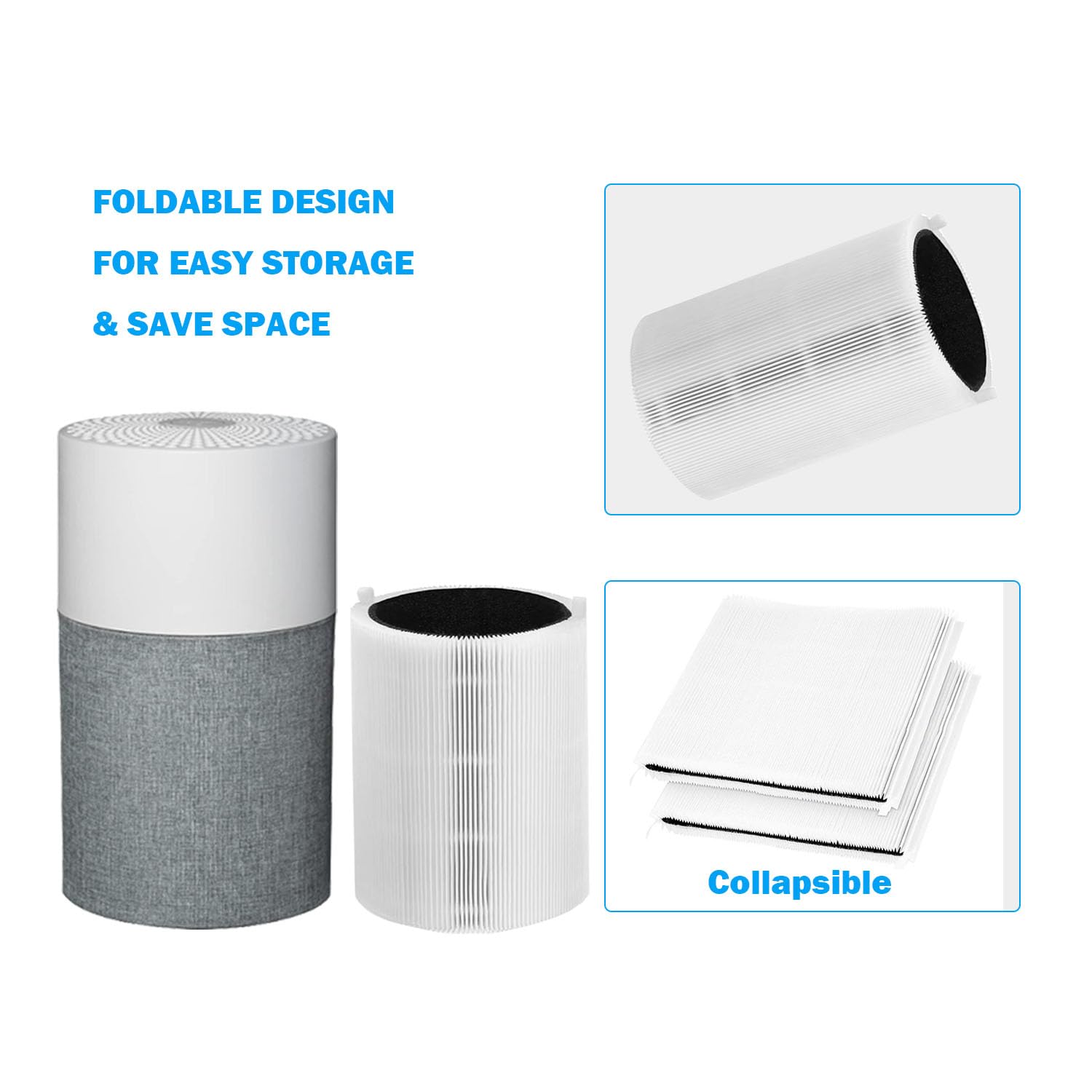 2-Pack Replacement Carbon HEPA Filters & Fabric Pre-Filter Compatible with Blueair Blue Pure 411, 411+, 411 Auto and MINI Air Purifiers