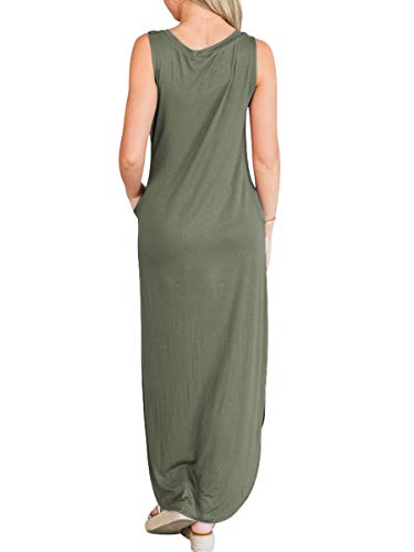 ANRABESS Women Dresses Sleeveless Split Long Maxi Beach Dress for Beach with Pockets A19ganlanlv-M Olive