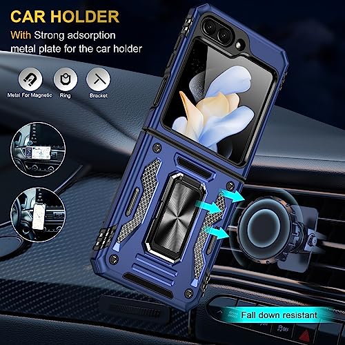 AKABEILA Case for Samsung Galaxy Z Flip 5(5G) Case Cover Soft TPU PC Slim Non-Slip Carbon Fiber Phone Case Rotate Stand Slide Camera Protection Navy Blue