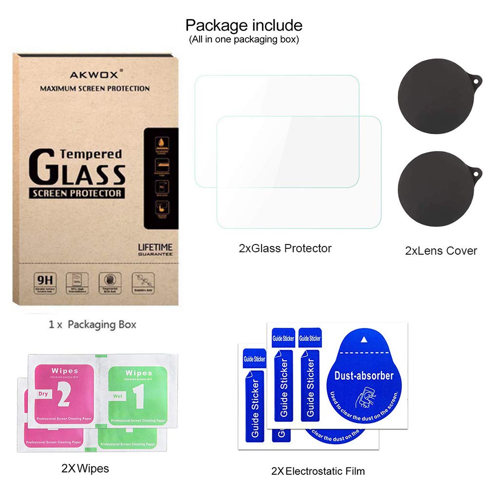 AKWOX [4 Pack] Tempered Glass Screen Protector for Gopro Max Action Camera (2-Pack) & Lens Cap Cover (2-Pack)