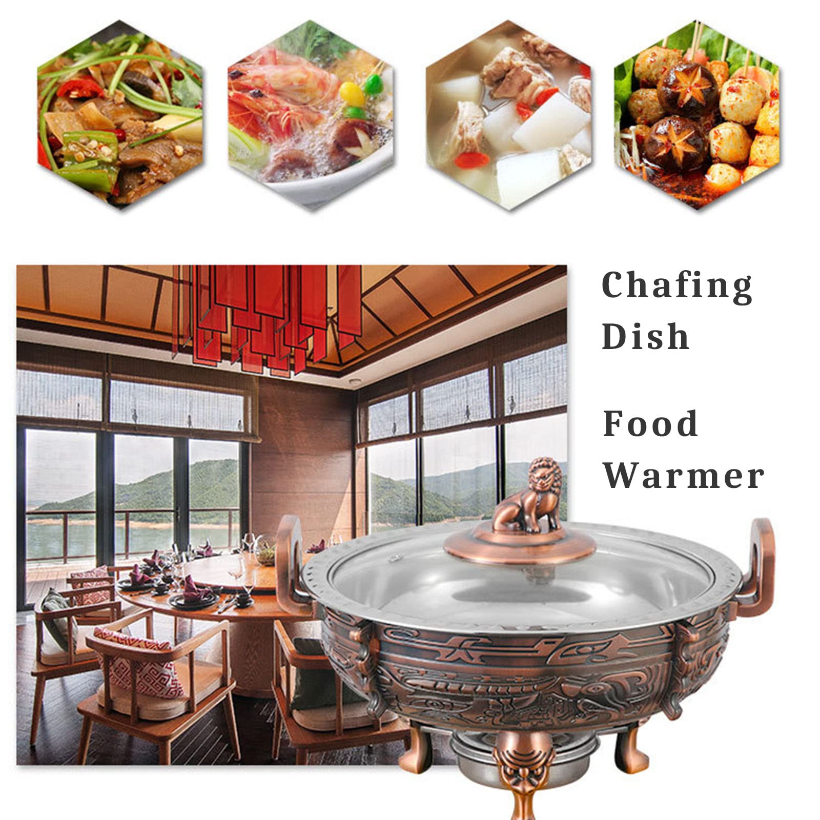 2/4 Pack Chafing Dishes & Food Warmers, Round Chafer Catering Buffet Server Set with Food Pan and Fuel Holders, for Kitchen Party Dining Buffet (Red Bronze),2 Pack