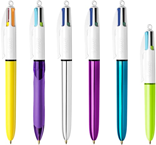 BIC 4 Colours Ball Pens - Purple Pen Holder of 6
