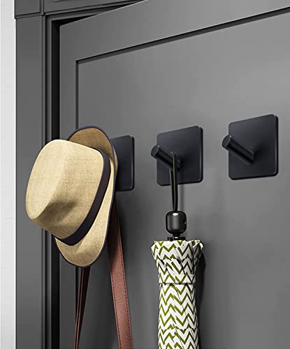 Adhesive Hooks - 5 Pack Heavy Duty Wall Hooks Waterproof Stainless Steel Hooks for Hat Towel Robe Hooks Rack Wall Mount - Bathroom Kitchen Home Hotel Office Cabinet and Bedroom Matte BLACK02