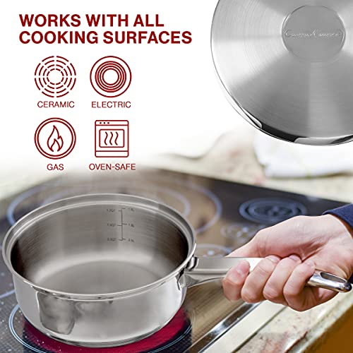 6 Cup Double Boiler Pot Set β 1.5 Quart Stainless-Steel Saucepan 2-in-1 with Vented Glass Lid β Kitchen Cookware with Measurements by Classic Cuisine