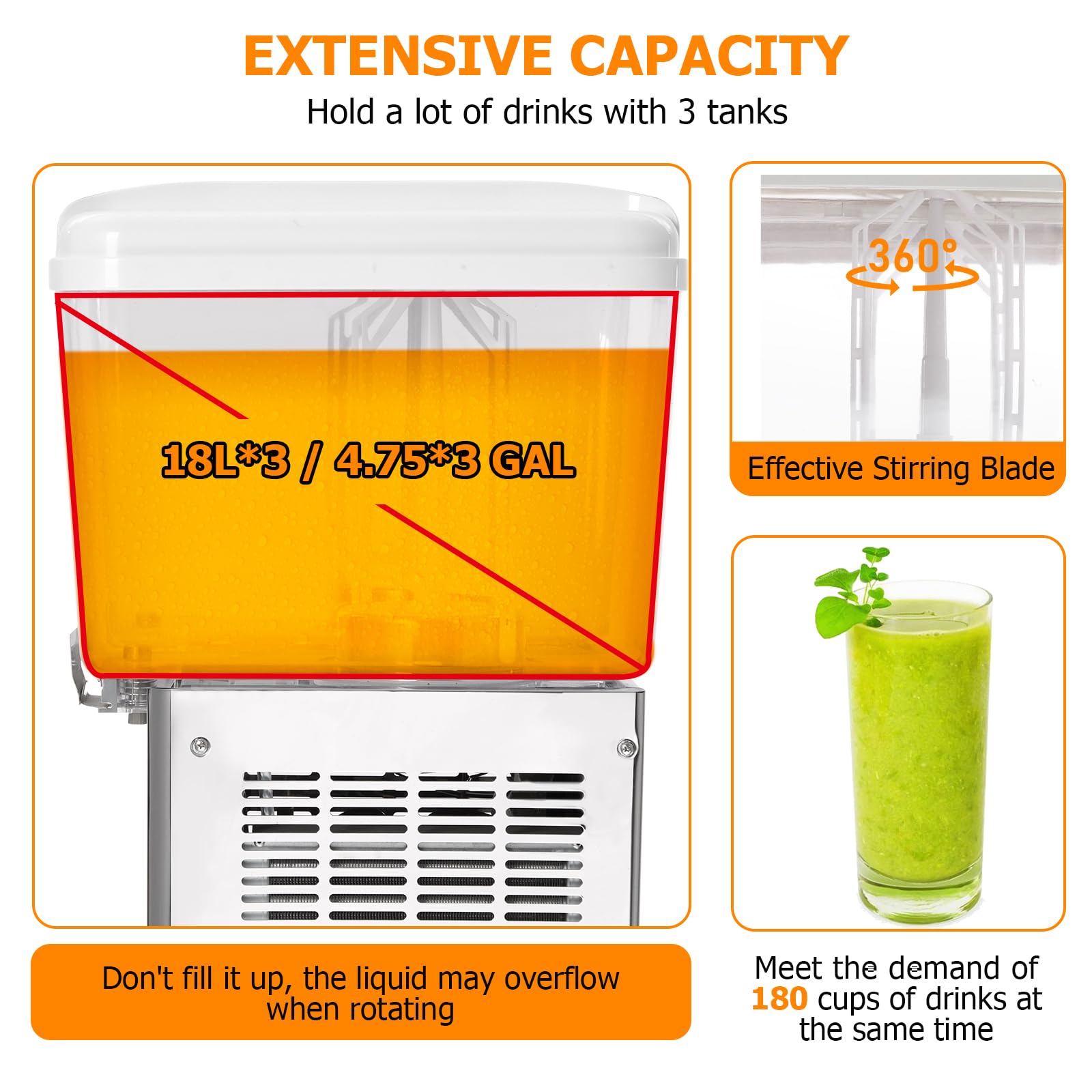 54L Commercial Beverage Dispenser, 3 Tanks 14.25 Gallon Commercial Juice Dispenser, 18 Liter Per Tank, Garvee 380W Stainless Steel Food Grade Ice Tea Drink Dispenser with Thermostat Controlle
