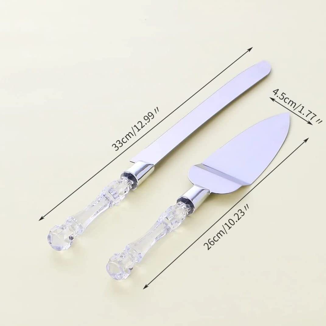 2pc Wedding Cake Cutter Set Stainless Steel Dessert Set Pie Server Cake Cutter for Birthday Anniversary Holiday Party,White,33cm/26x4.5cm Preserving Cookers