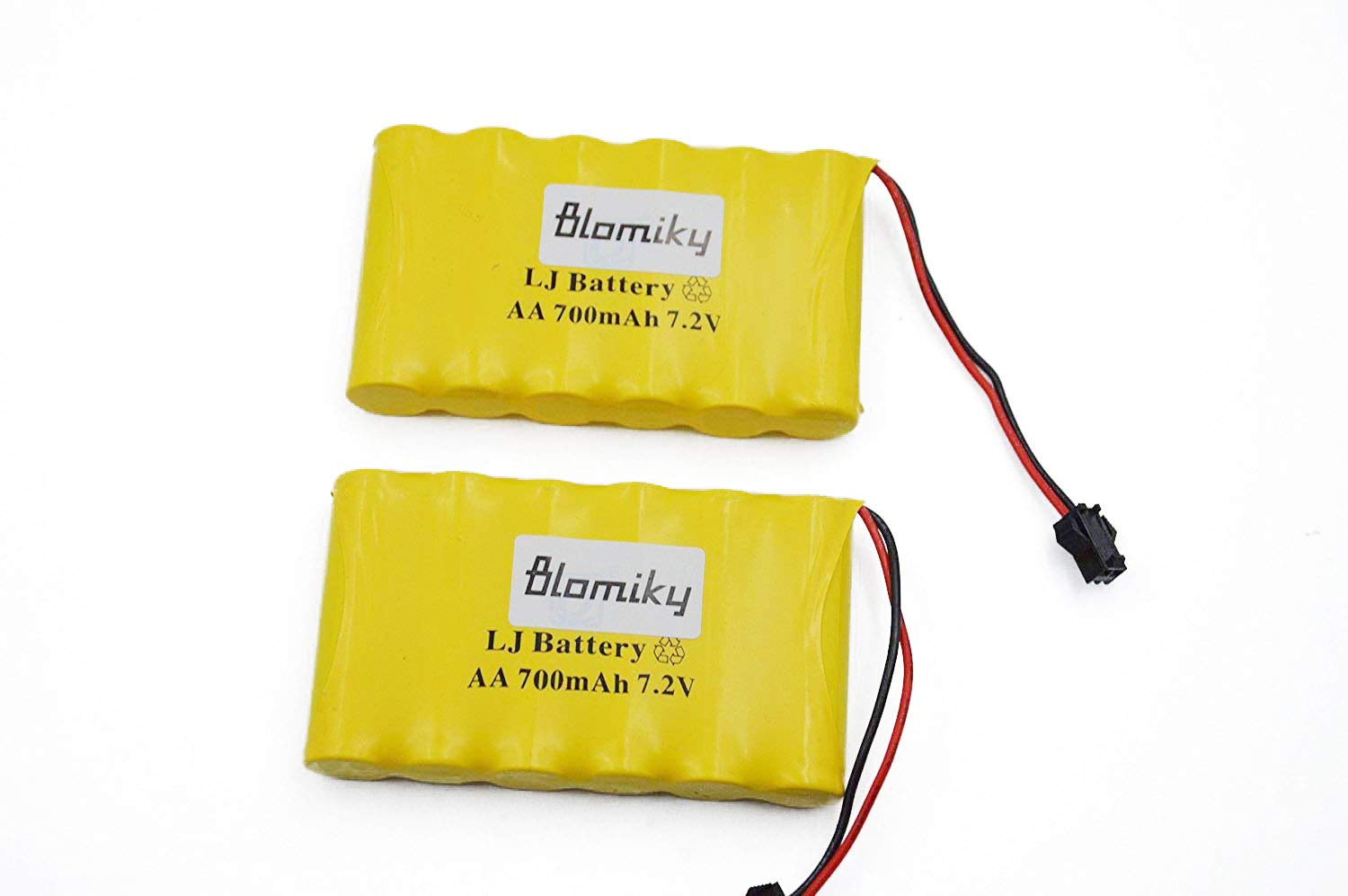 Blomiky 2 Pack 7.2V 700mAh Ni-Cd Rechargeable Battery Pack with SM 2P Plug Replacement for Old Version 15 Channel Huina 1550 550 RC Excavator 7.2V 700mAh Yellow 2