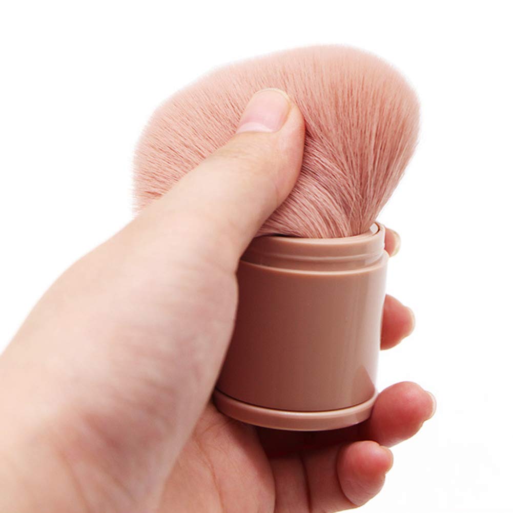 Retractable Kabuki Foundation Brush Travel Face Blush Brush for Mineral Powder, Contouring, Cream (Black + Pink 2Pcs)