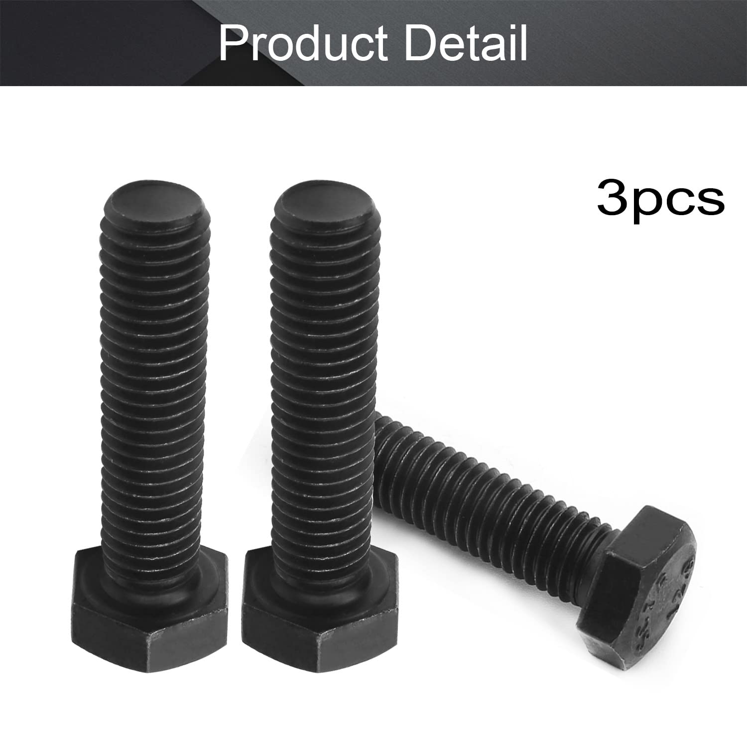 MroMax 3Pcs M12 x 50mm Left Hand Hex Bolt, Carbon Steel Grade 12.9, Black Oxide Finish, Full Thread, Hexagon Head Bolts for Furniture Repair